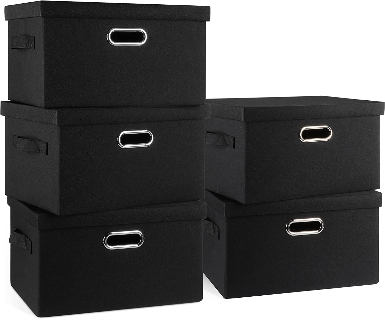 Medium 15" 21 Quart Collapsible Stackable Storage Bins with Lids, 5 ...