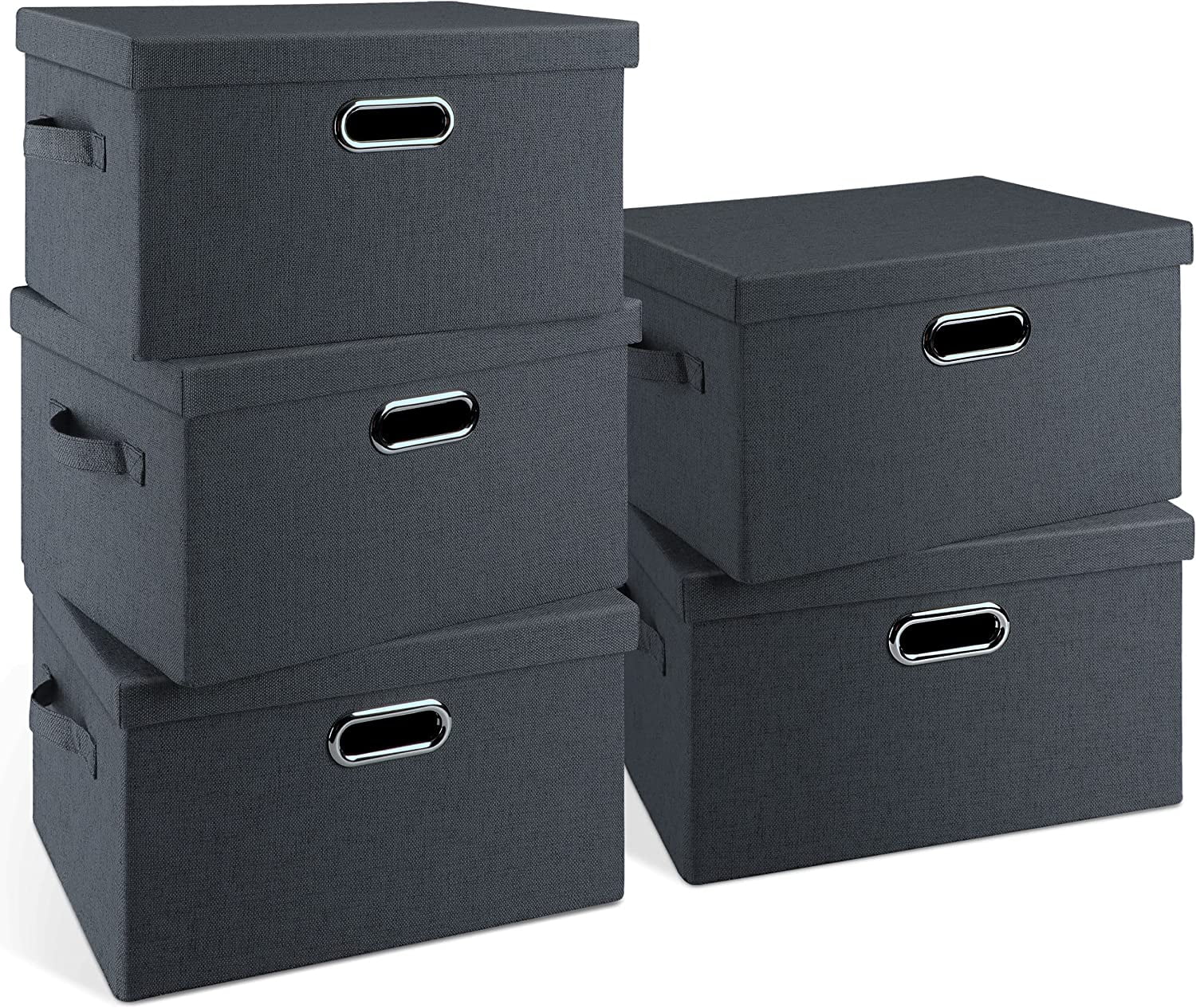Medium 15" 21 Quart Collapsible Stackable Storage Bins with Lids, 5 ...