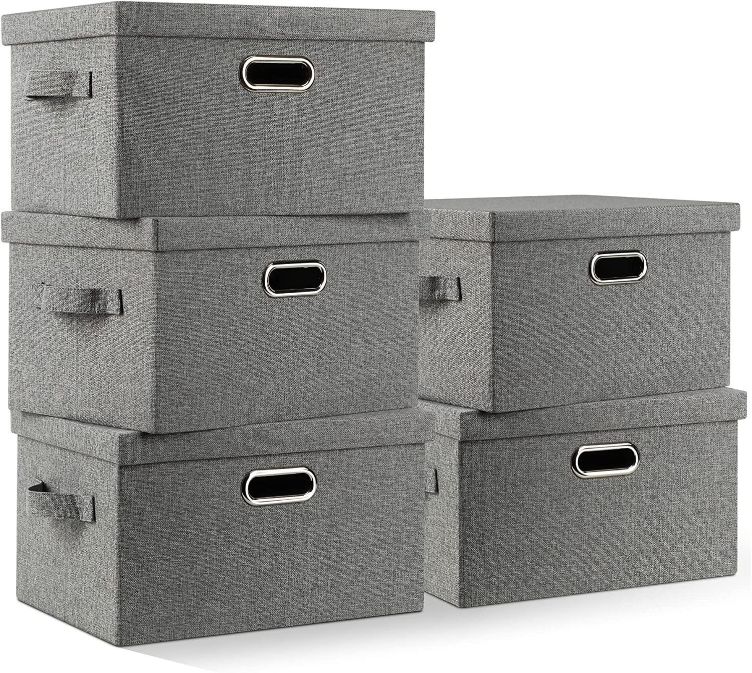 Medium 15" 21 Quart Collapsible Stackable Storage Bins with Lids, 5 ...