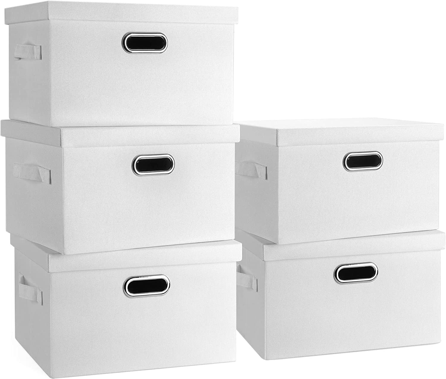 Medium 15" 21 Quart Collapsible Stackable Storage Bins with Lids, 5 ...