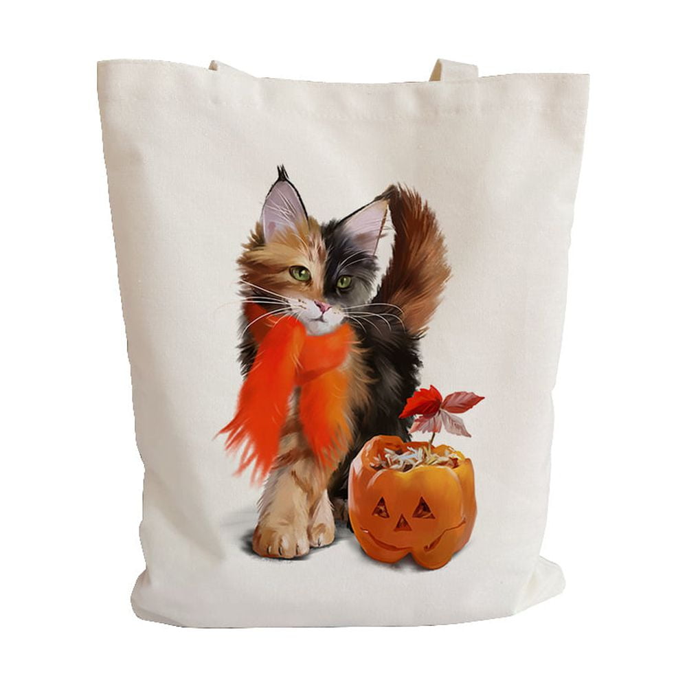 Medium Animal Cats Pattern Canvas Tote Bag For Teachers, Moms, Students ...