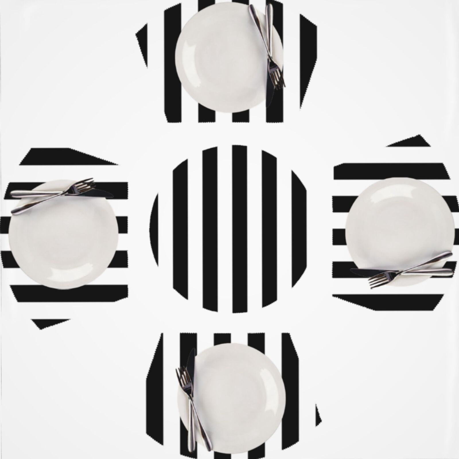 Medium Black And White Stripes Vertical Direction Round Table Placemats ...