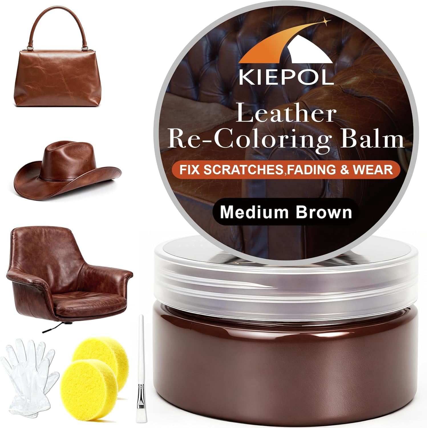 Medium Brown Leather Repair Kit - Recoloring Balm & Dye to Restore ...