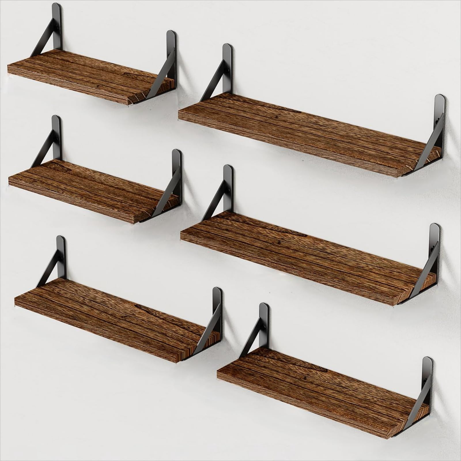 Medium Brown Paulownia Wood Floating Wall Shelves Set of 6 - Walmart.com