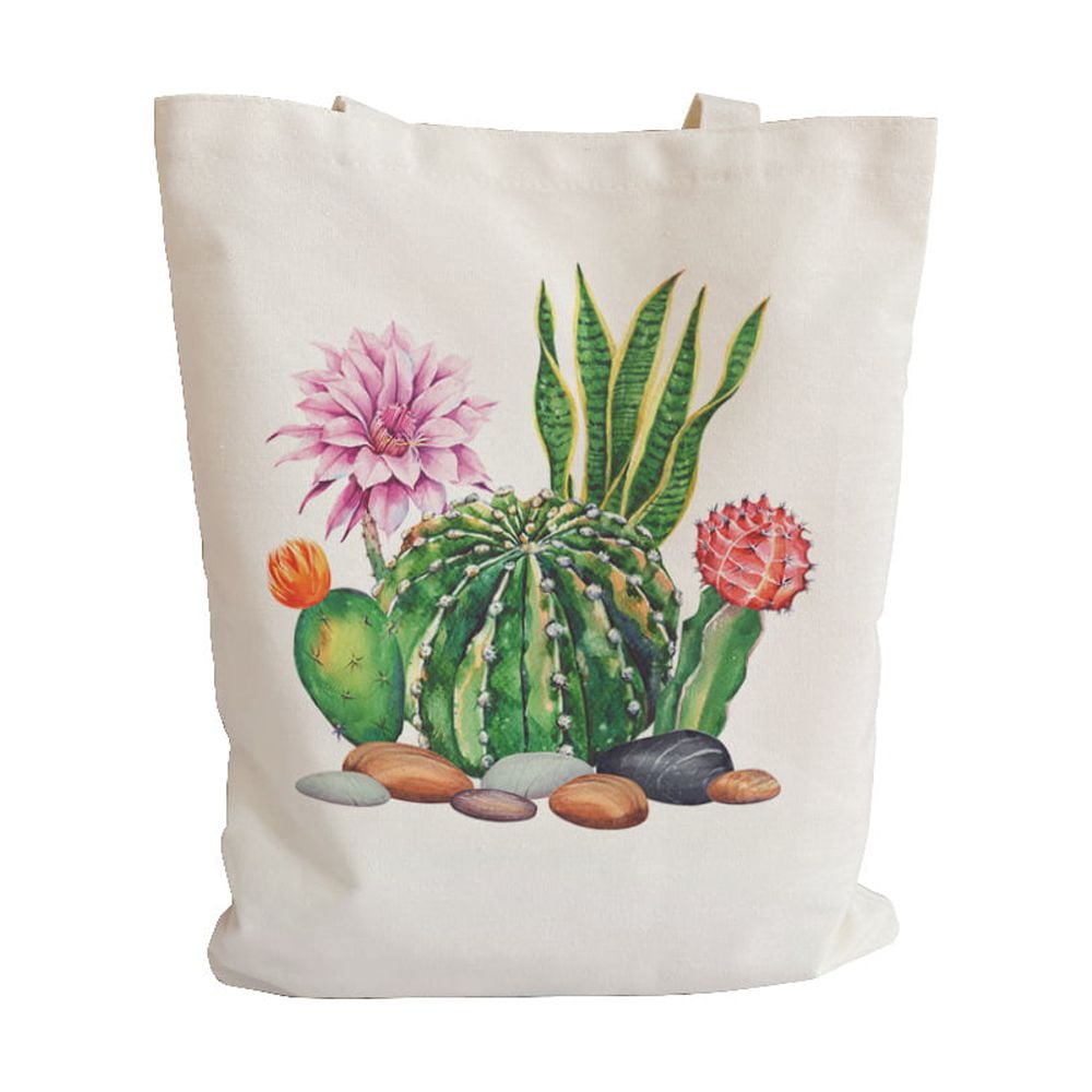 Medium Cactus Pattern Canvas Tote Bag For Teachers, Moms, Students and ...