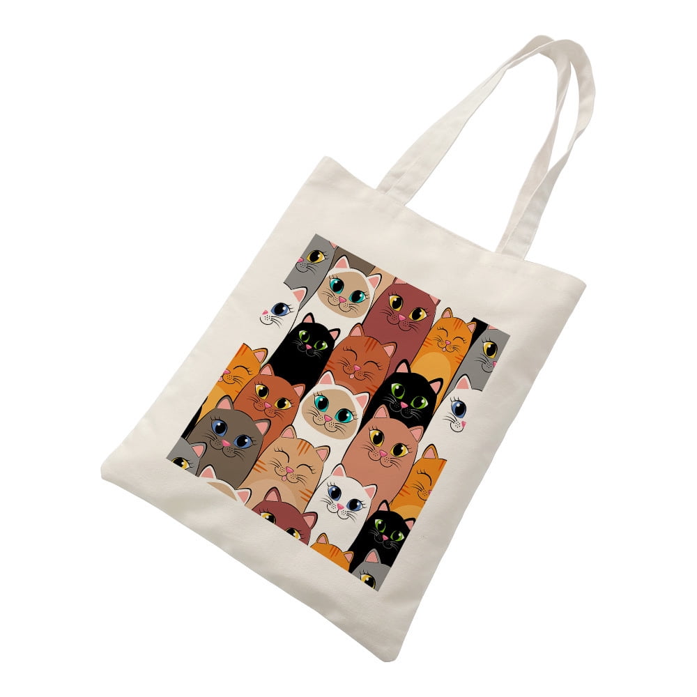 Medium Cartoon Cat Pattern Canvas Tote Bag For Teachers, Moms, Students ...