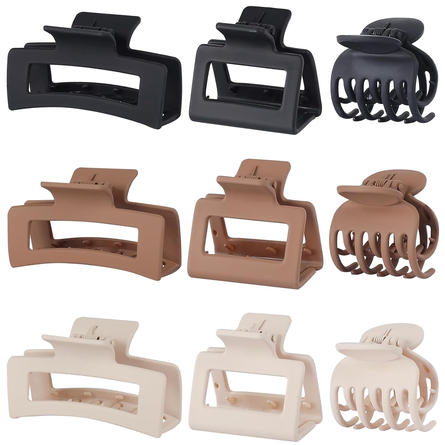 Medium Claw Hair Clips Set for Women - 3 Styles, 9 pcs Rectangle Clips ...