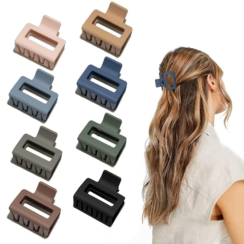Medium Claw Hair Clips for Women Girls, 2" Matte Rectangle Small Hair ...