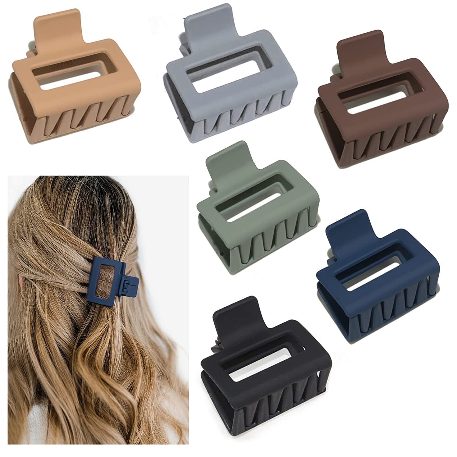 "Genwiss 2"" Medium Claw Hair Clips for Women, Matte Rectangle, Nonslip ...