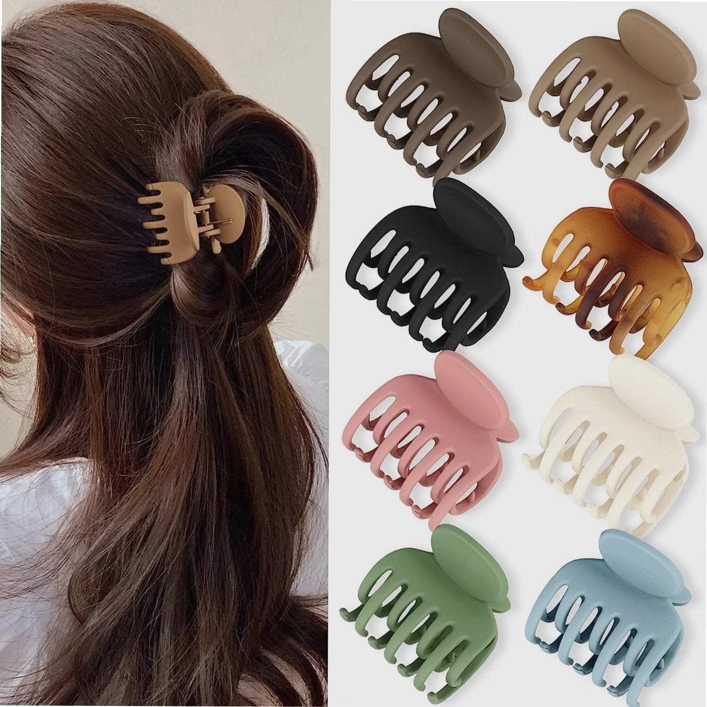 Medium Claw Hair Clips for Women Girls, 1.6" Double Row Teeth Small ...