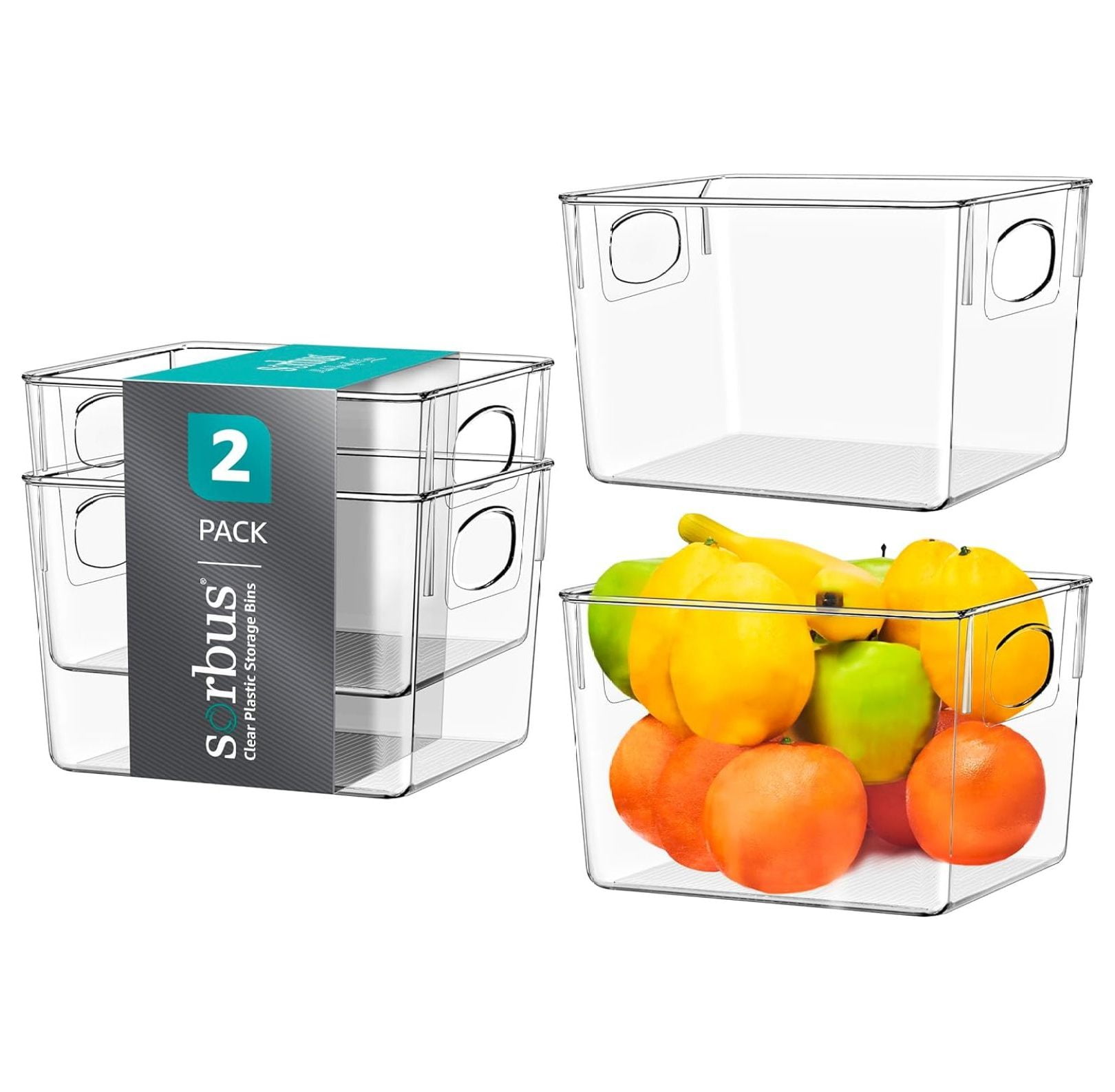 Medium Clear Plastic Storage Bins for Shelves, Clothes, with Handle ...