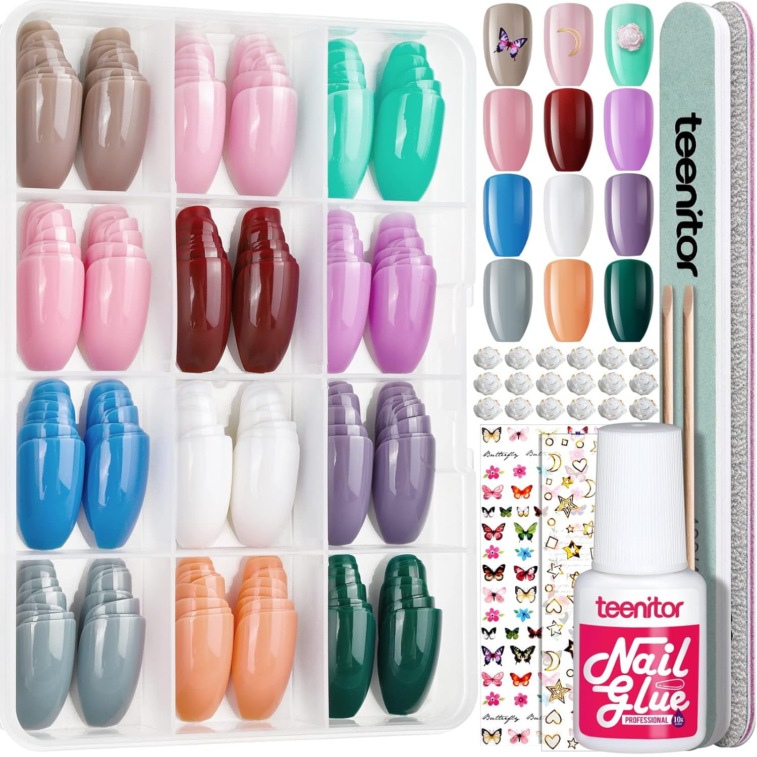 Medium Coffin Press On Nails, 12 Color Press On Coffin Nails Set ...