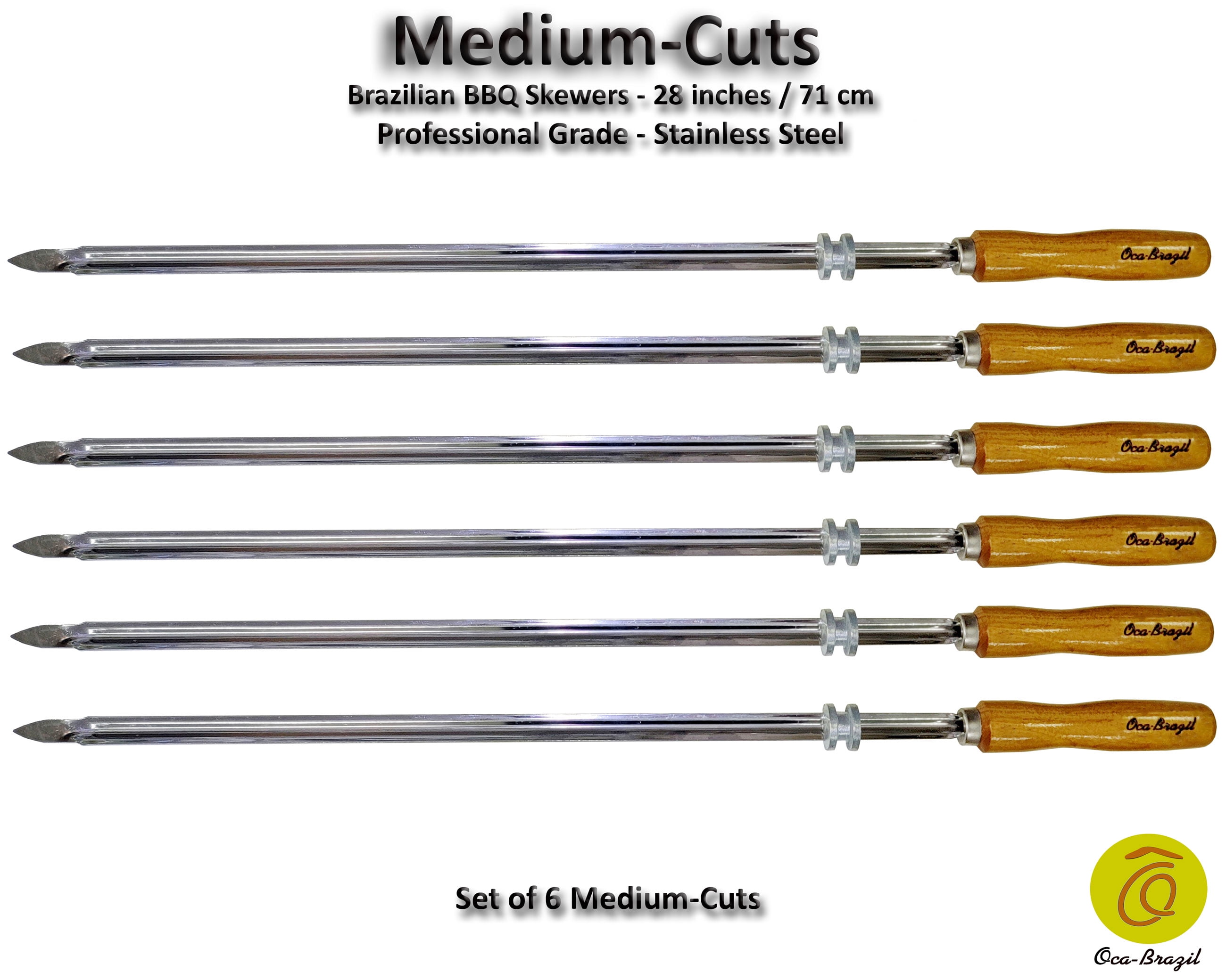 Medium Cuts - Set of 6 Brazilian Skewers for BBQ 28" - Professional ...