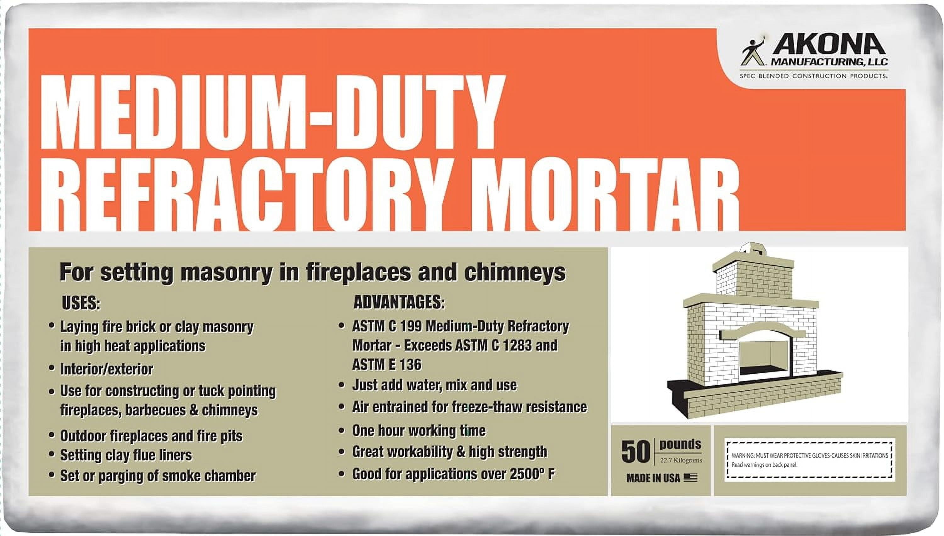 Medium Duty Refractory Mortar - High Temperature Mix for Fireplaces ...