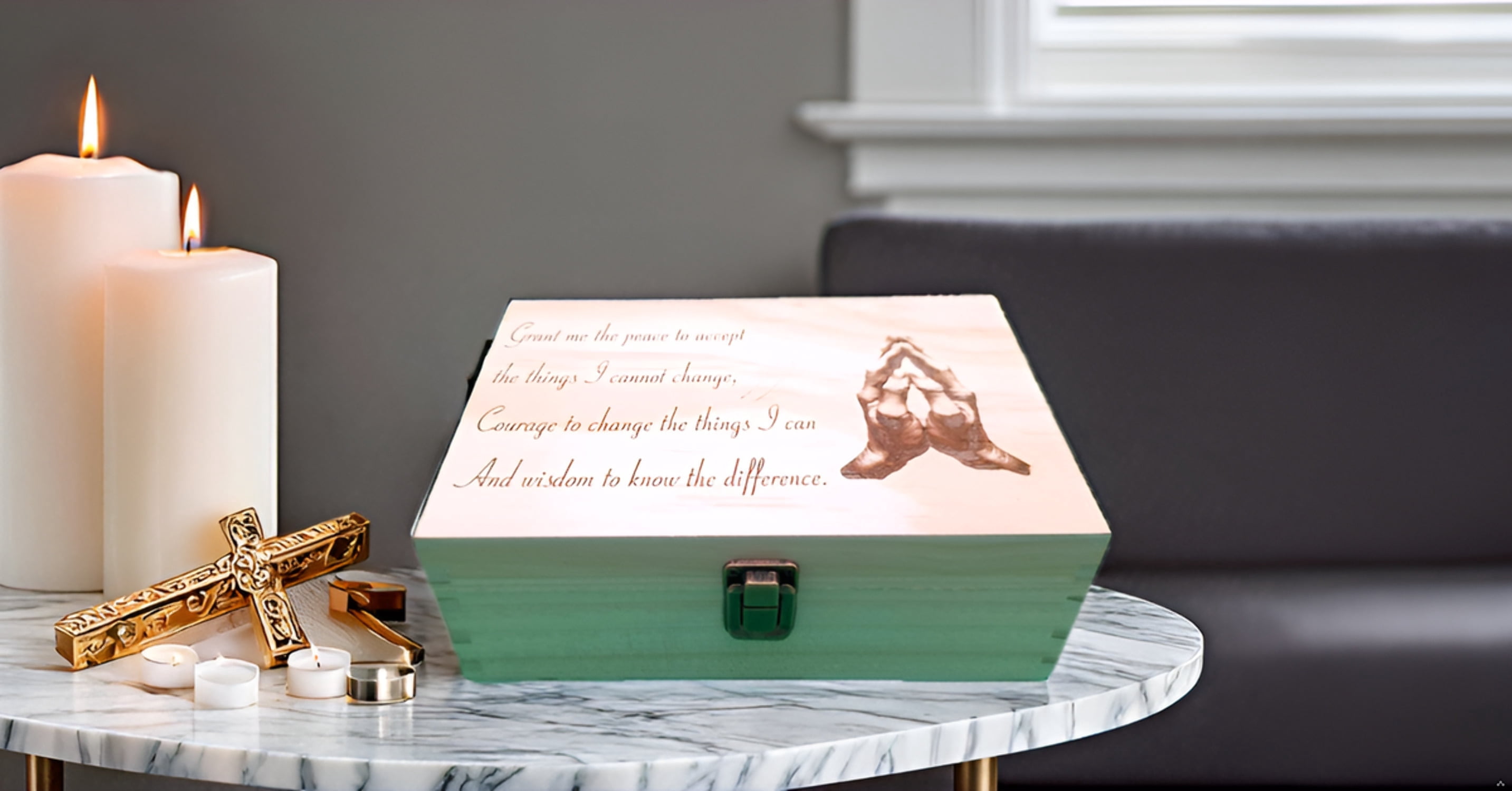 Medium Engraved Wooden Christian "Serenity Prayer" Keepsake Box with ...