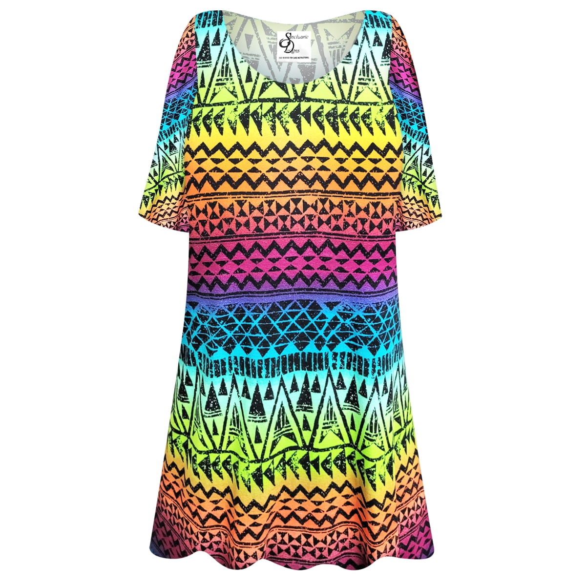Medium Extra Tall Womens Short Sleeve Colorful Abstract Ethnic Print ...