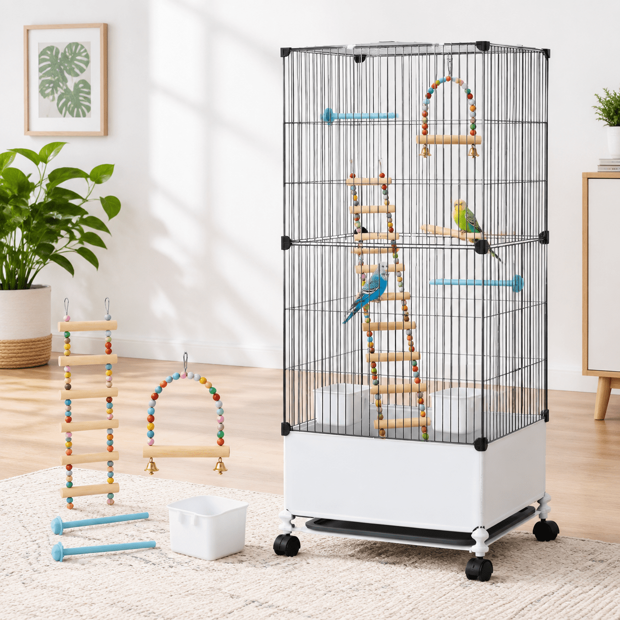 Medium Flight Bird Cage with Perches Ladder Swing 14.2