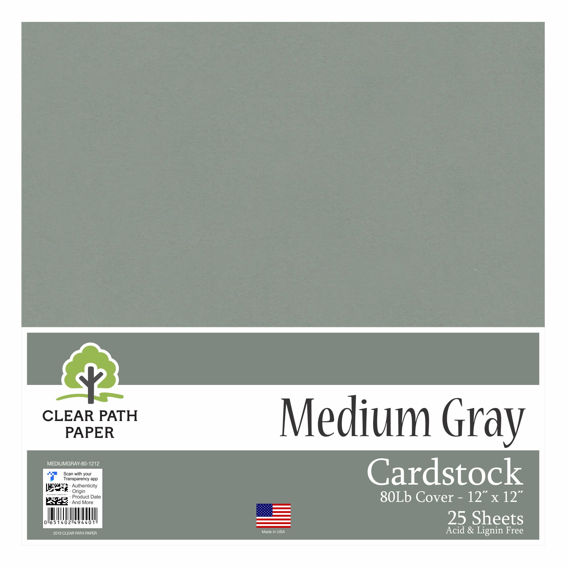 Medium Gray Cardstock - 12 x 12 inch - 80Lb Cover - 25 Sheets - Clear ...