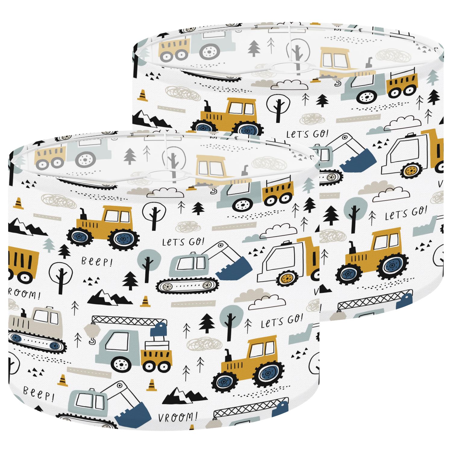 Medium Lampshades 2 Pack Hand drawn cute cars Truck tractor cargo crane ...