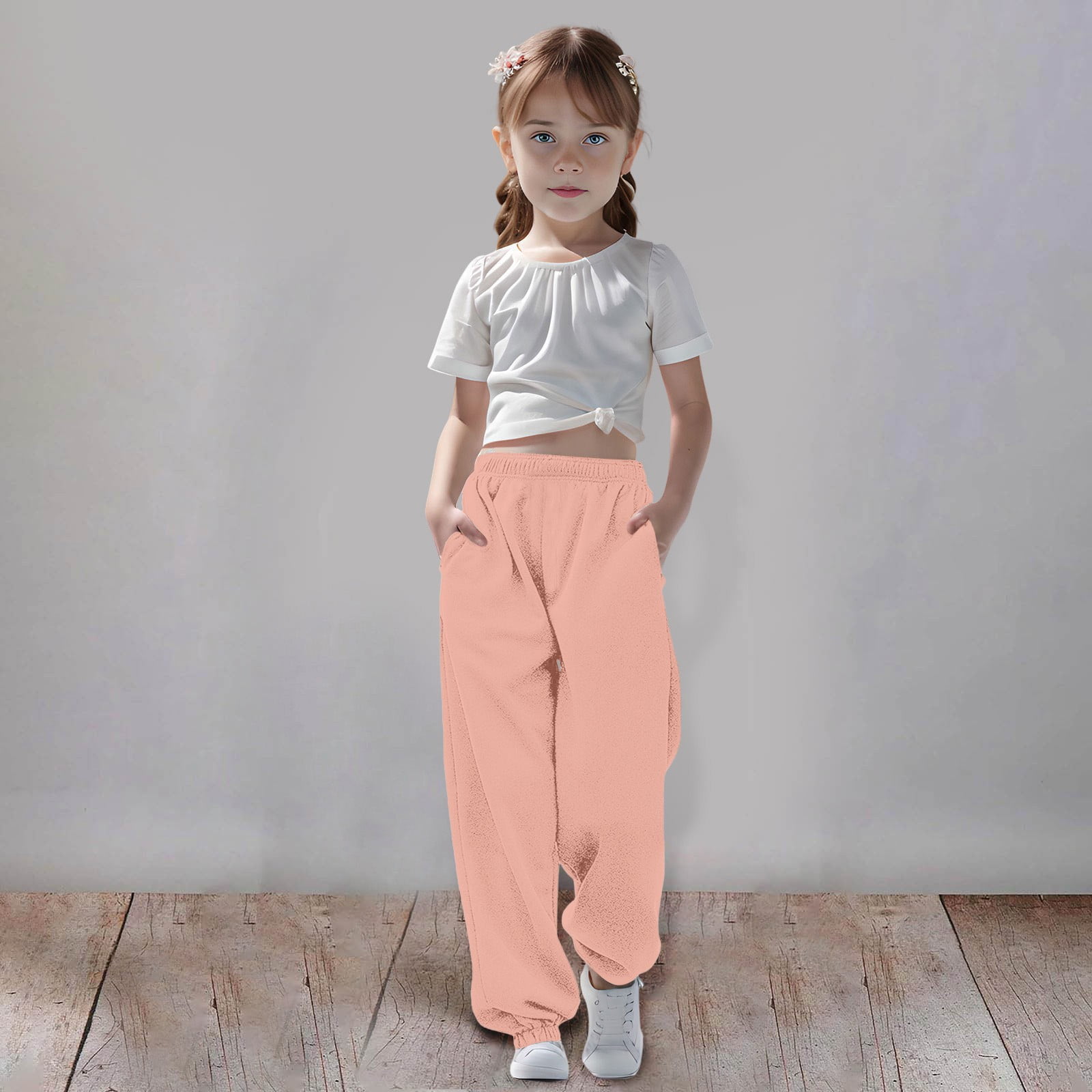 Medium & Large Children Girls Solid Color Drawstring Sweatpants ...