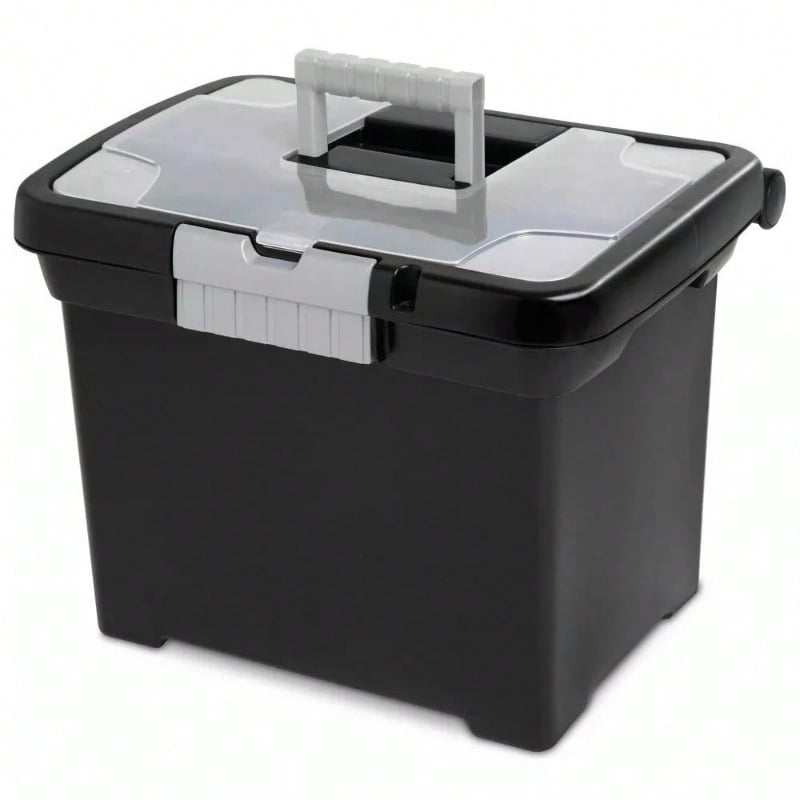 Medium Letter File Box Black: Plastic File Organizer With Handle ...