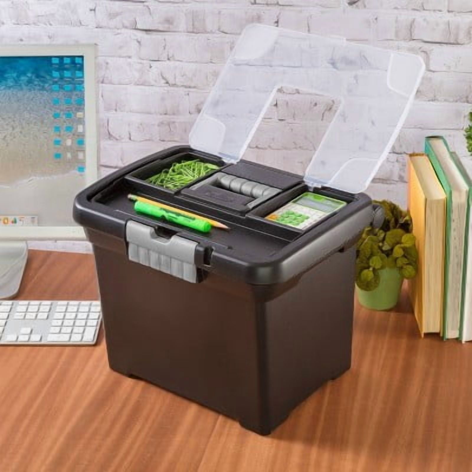 Medium Letter File Box Black: Plastic File Organizer with Handle ...
