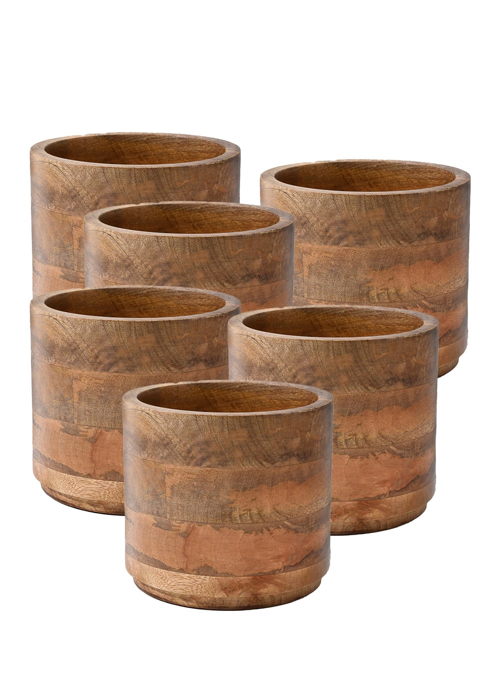 Medium Mango Wood Cachepot for Plants - 6.5" Diameter & 6" Tall, Set of ...