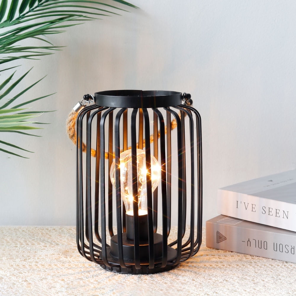 JHY DESIGN Outdoor Light, Metal Cage Lantern, Battery Powered ...