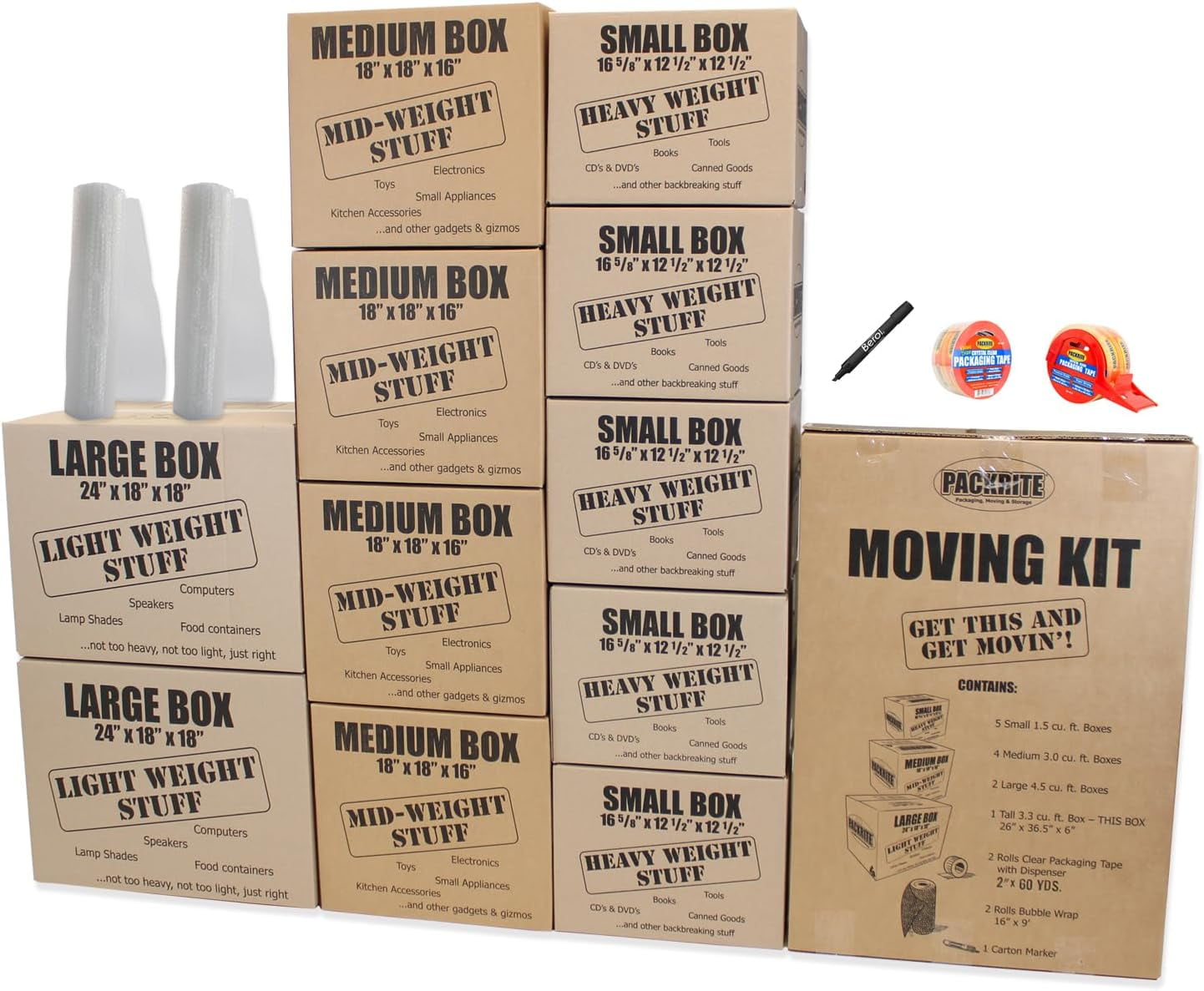 Medium Moving Kit, 1 Room Dorm Room Boxes Kit, 12 Moving Boxes Large ...