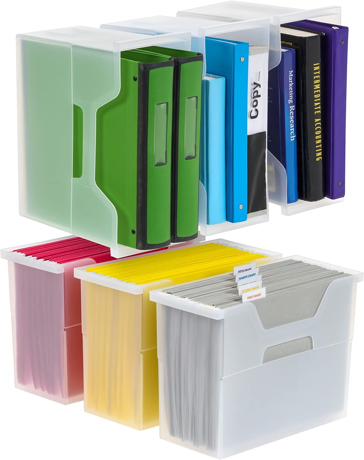 Medium Portable Desktop File Box with Open Lid, Side Handles, Hanging ...