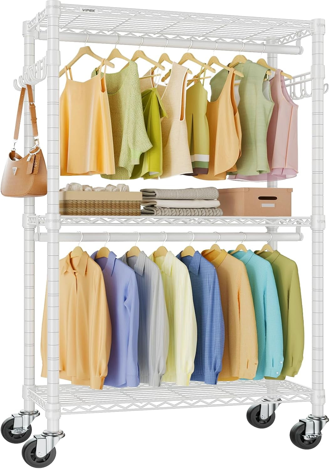 Medium Rolling Clothes Rack Heavy Duty Clothing Rack for Hanging ...