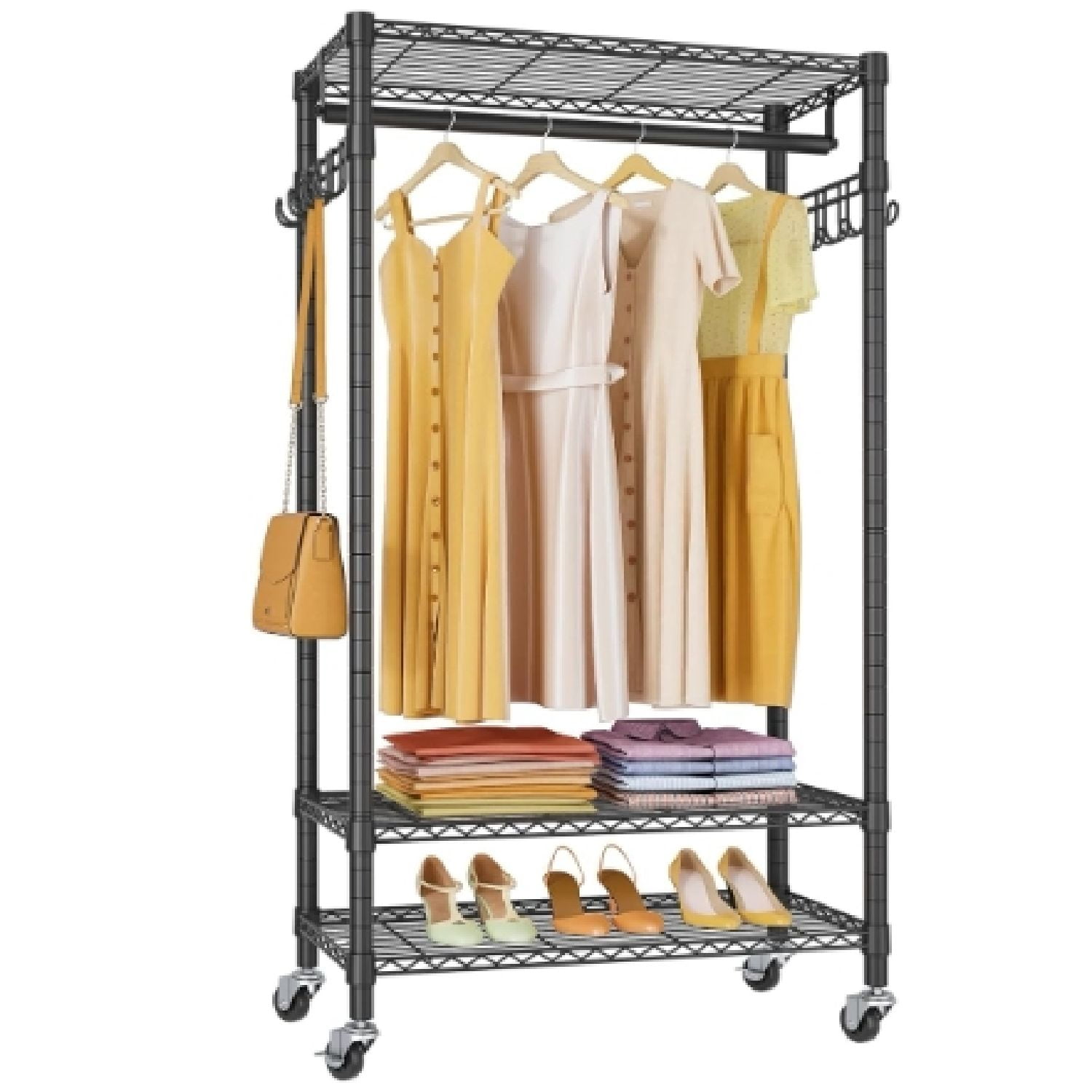 Medium Rolling Clothes Racks Portable Garment Rack for Hanging Clothes ...