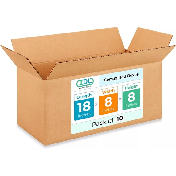 Medium Shipping & Moving Boxes 18x8x8 inches (10-Pack) - Extra Strength ...