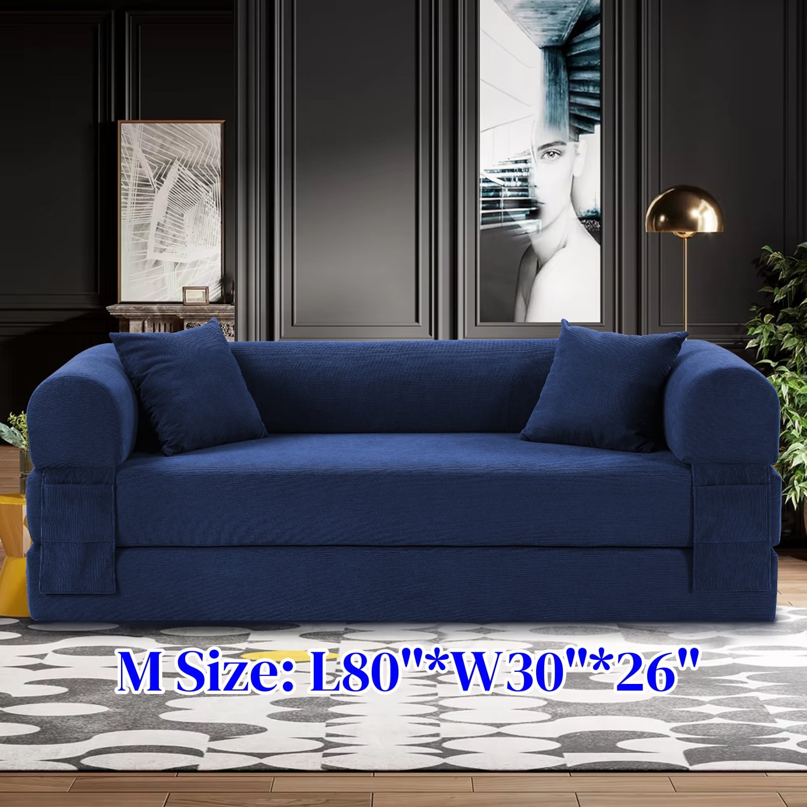 Medium Size Darkblue Light luxury sit/lie convertible compression sofa ...