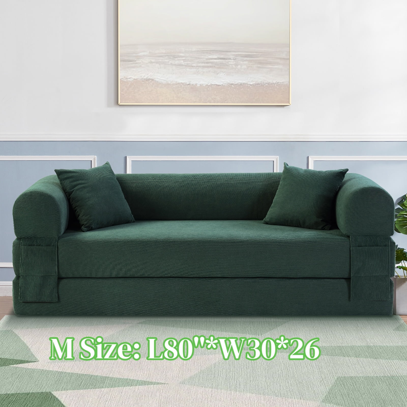 Medium Size Darkgreen Light luxury sit/lie convertible compression sofa ...