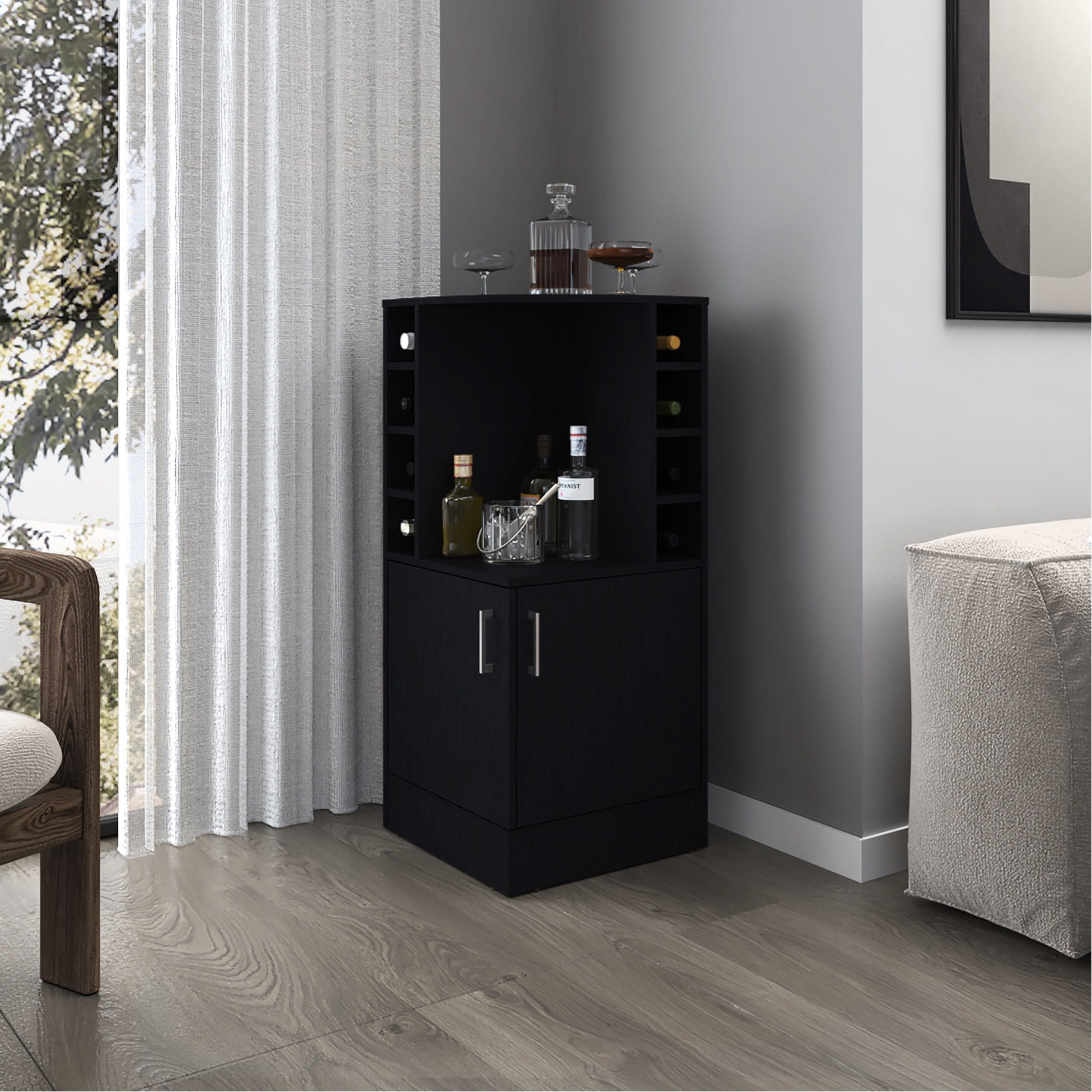 Medium - Sized Black Corner Bar Cabinet | For Primary Living Spaces ...