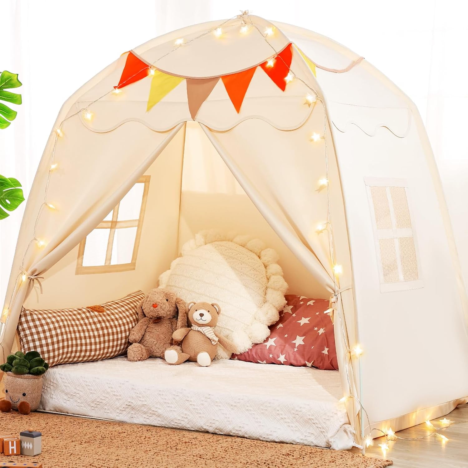 Medium Toddlers Bed Tent Canopy: with Lights and Flags for Girls and ...