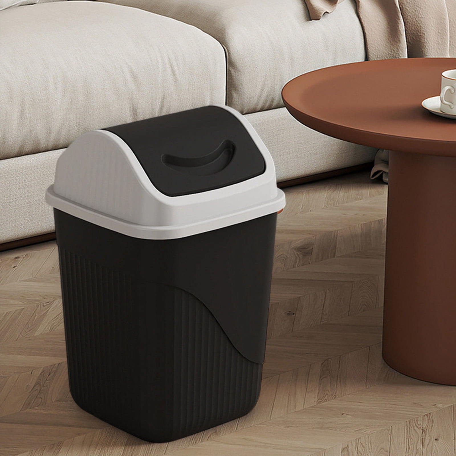 Medium Trash Can with Lid Plastic Swing Top Garbage Can Slim Waste Bin ...