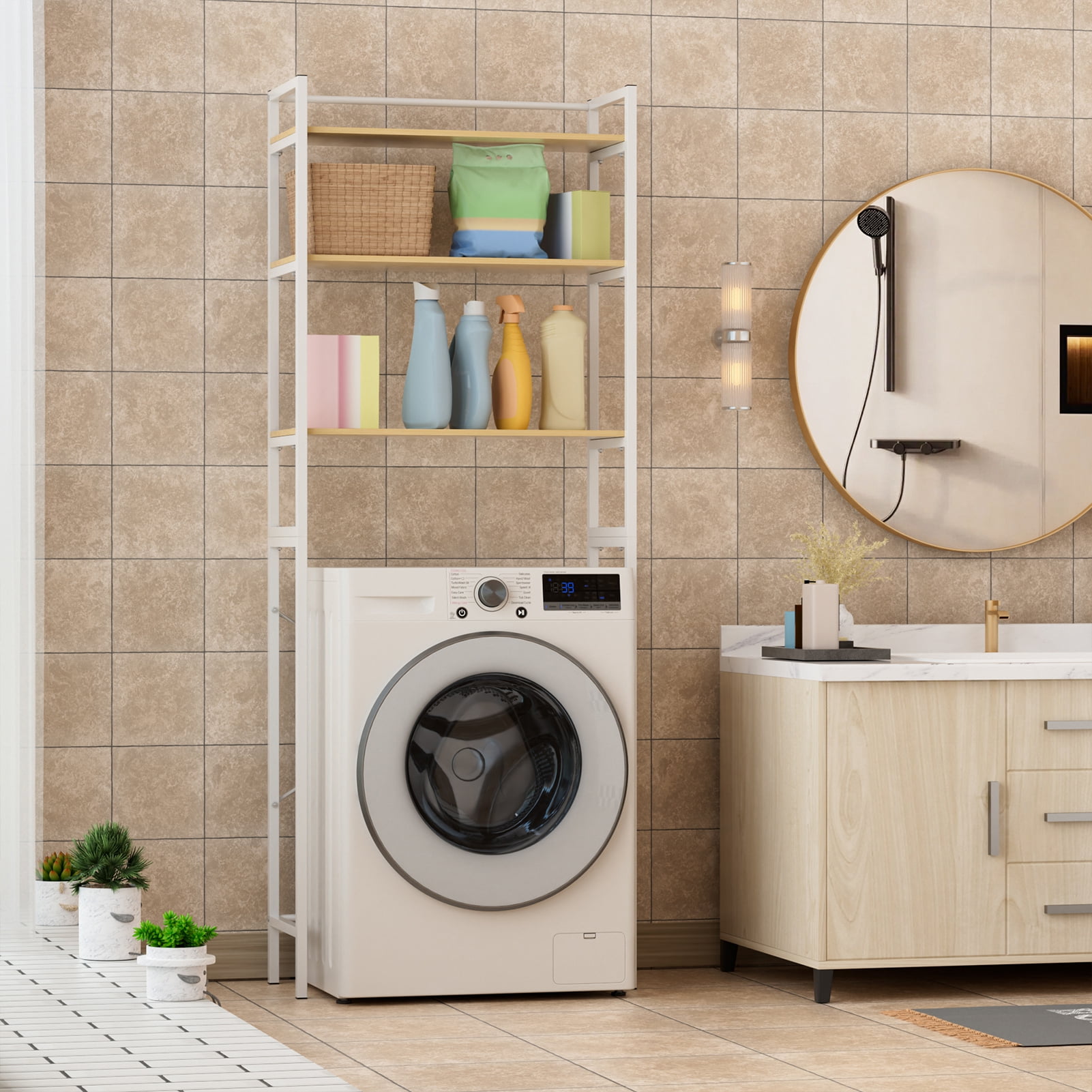 Medium Over Washer and Dryer Shelves, 3-Tiers Bathroom Storage Shelf ...