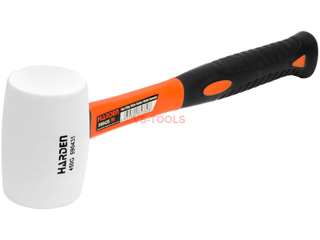 Medium White Rubber Mallet 450g 16oz Hammer Fiberglass TPR Handle Grip ...