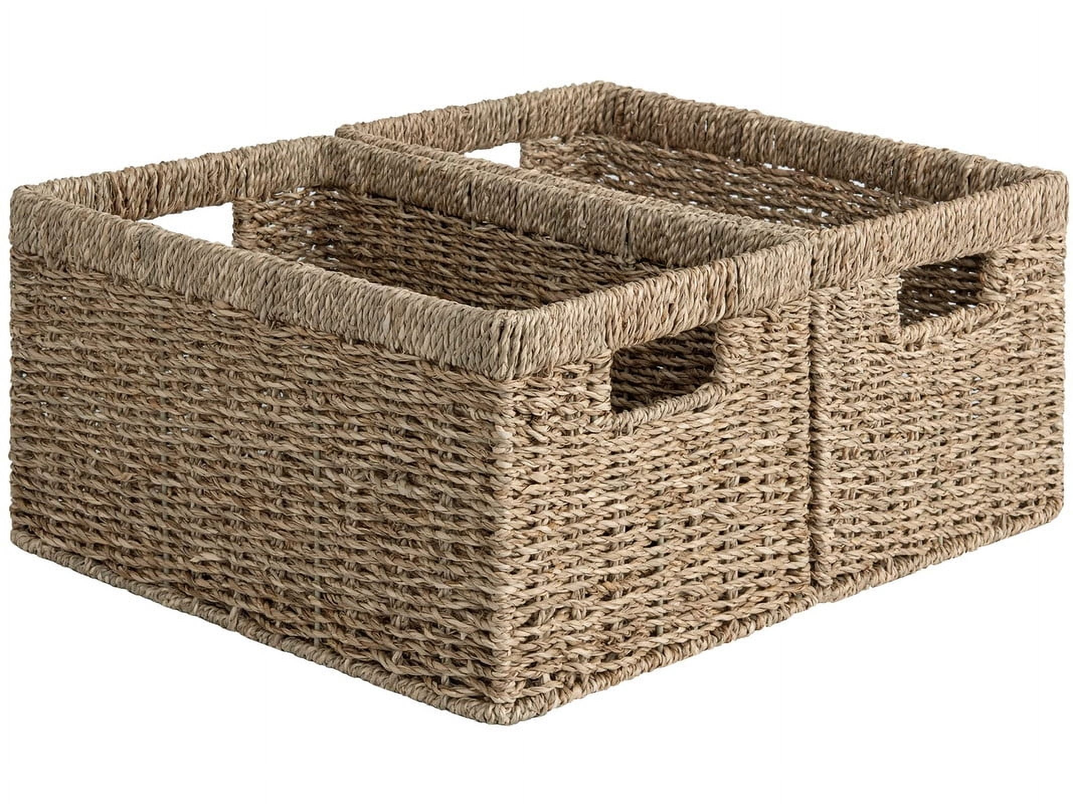 Medium Wicker Basket Rectangular with Handles for Shelves, Seagrass ...