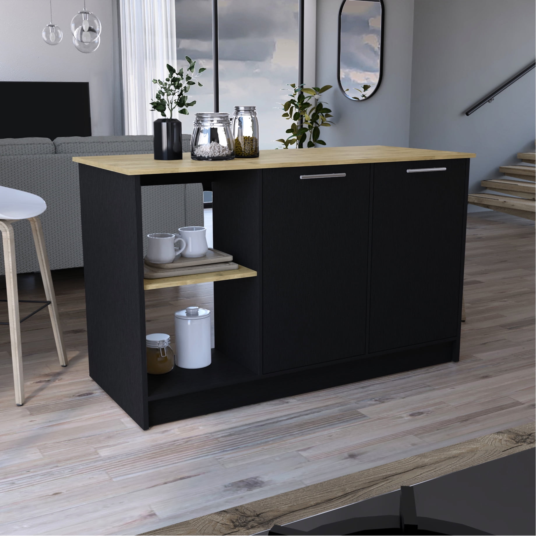 Medium-Width Stationary Kitchen Island | Supplies Large Workspace ...