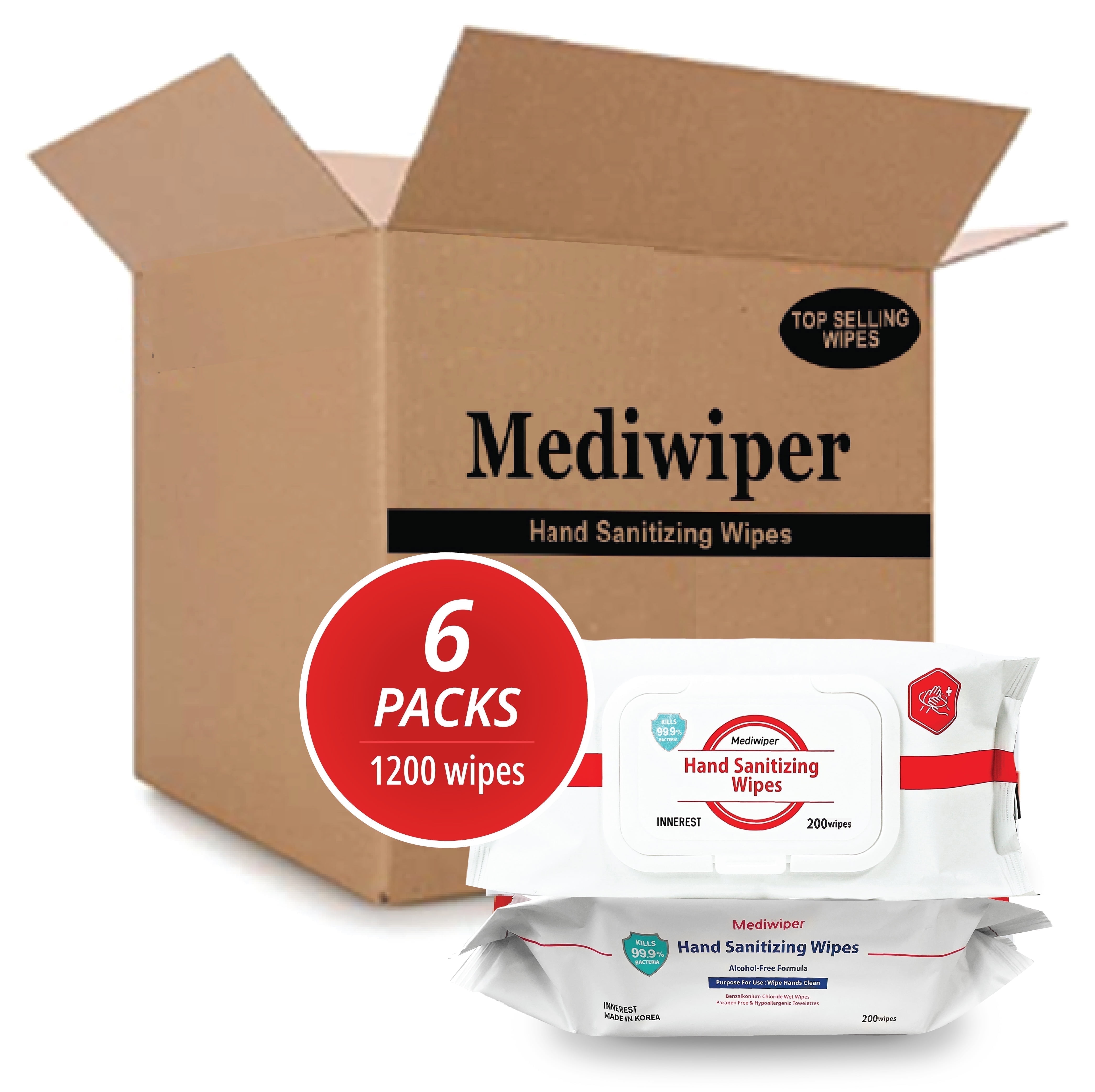 Mediwiper (1200 Wipes) Hand Wipes | Non Alcohol Wet Wipes - 200 Count ...