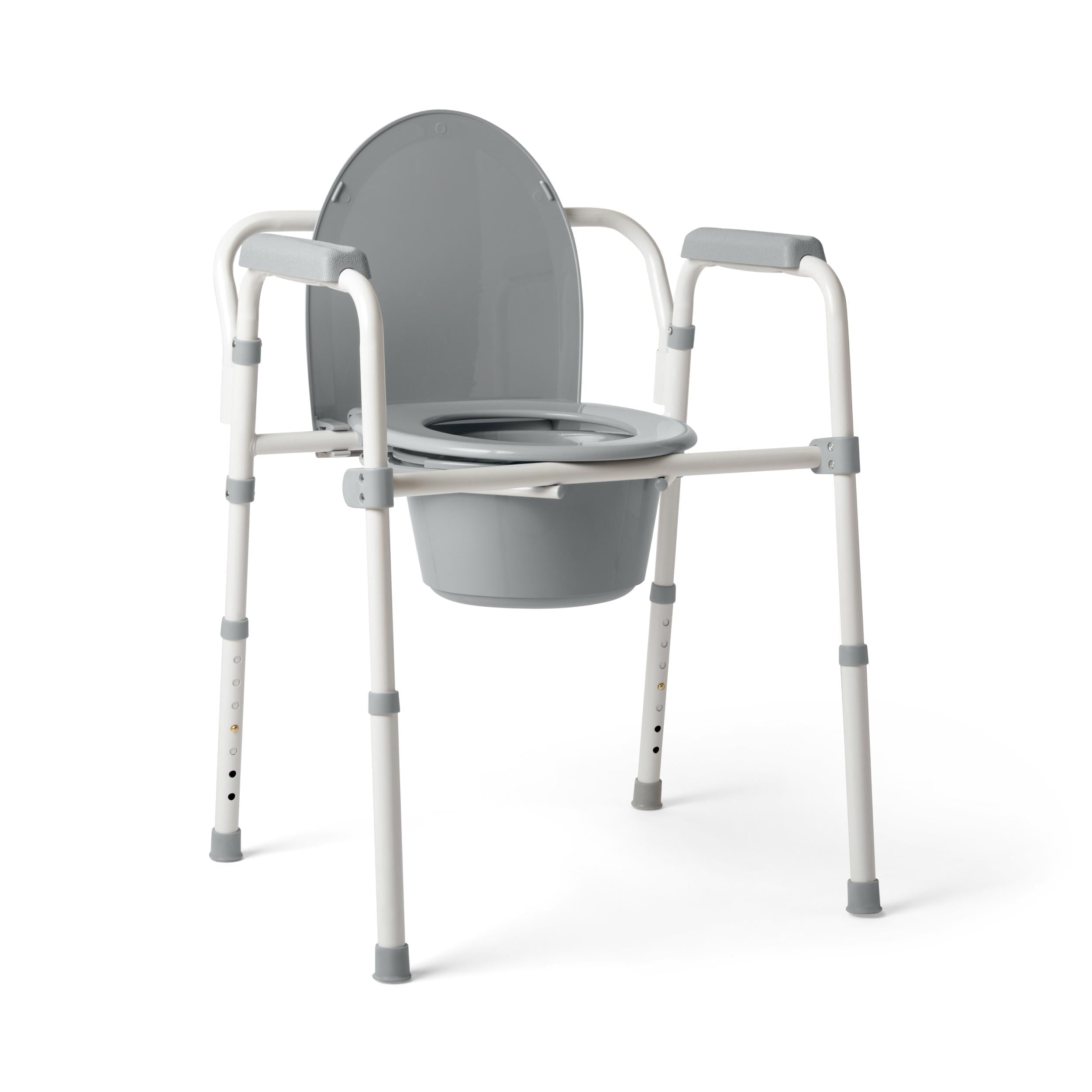Medline 3-in-1 Steel Bedside Commode, Standard Seat, Sturdy Folding ...