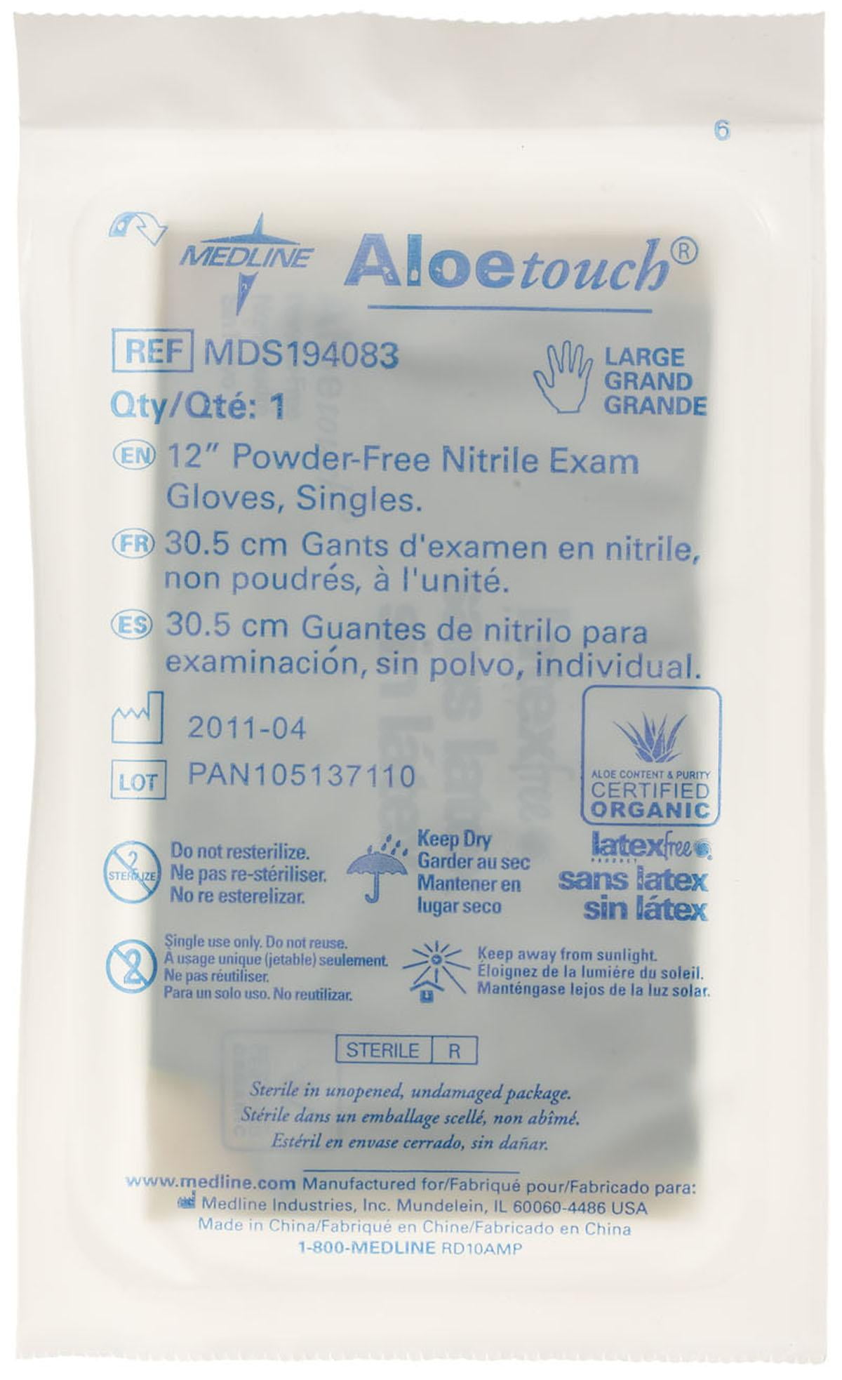 Medline Aloetouch 12" Powder-Free Nitrile Exam Gloves,Green,Large -100 ...