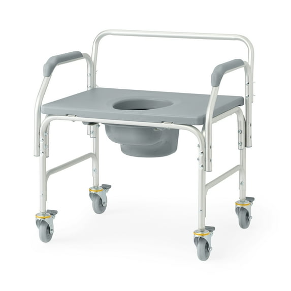 Medline Heavy-Duty Aluminum Bariatric Bedside Commode, Large Toilet, 4 ...