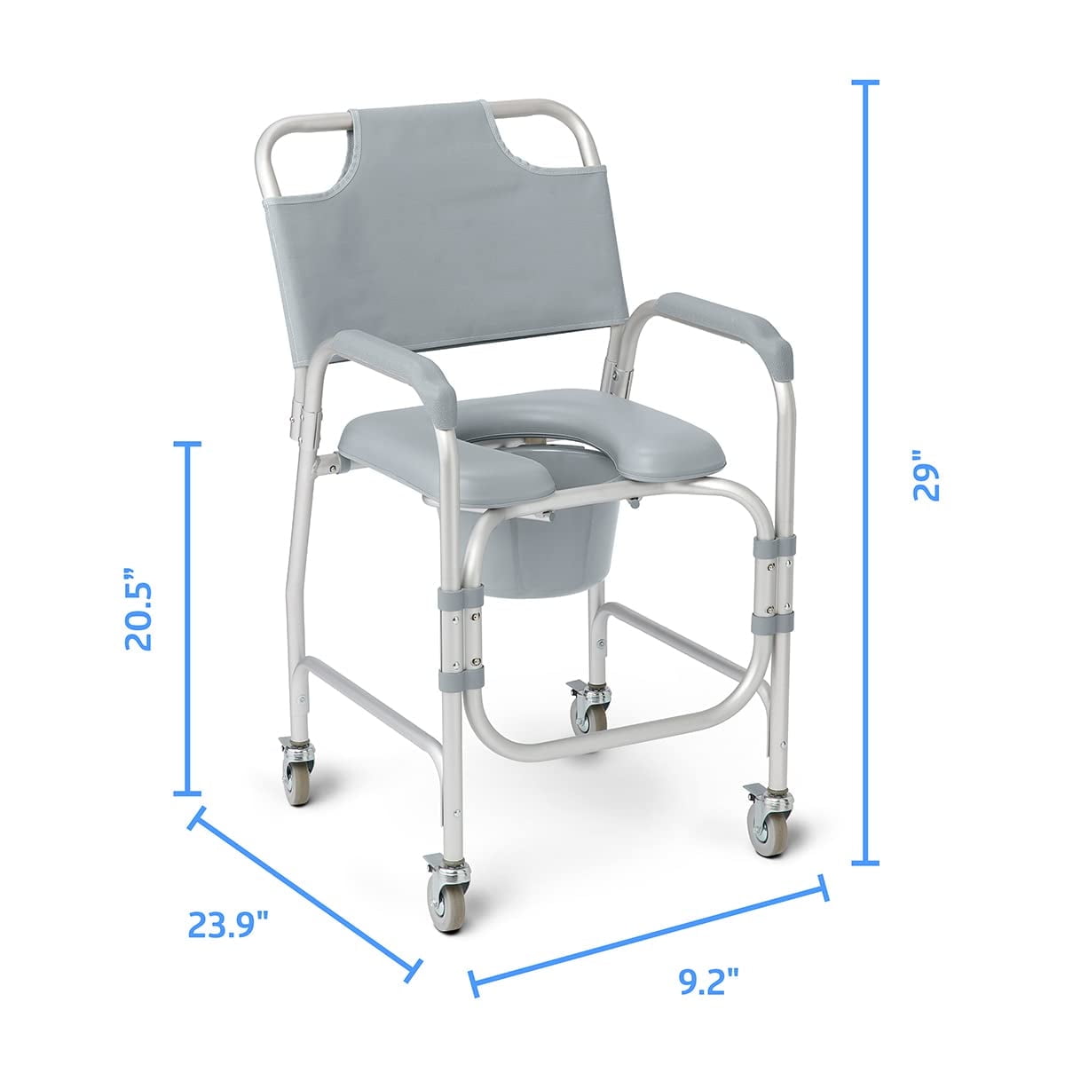 Medline Medical Padded Shower Chair Commode for Seniors, Aluminum with ...