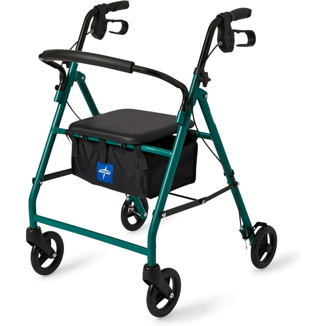 Medline Aluminum Rollator, Folding Rolling Walker, 6" Wheels, 250lb ...