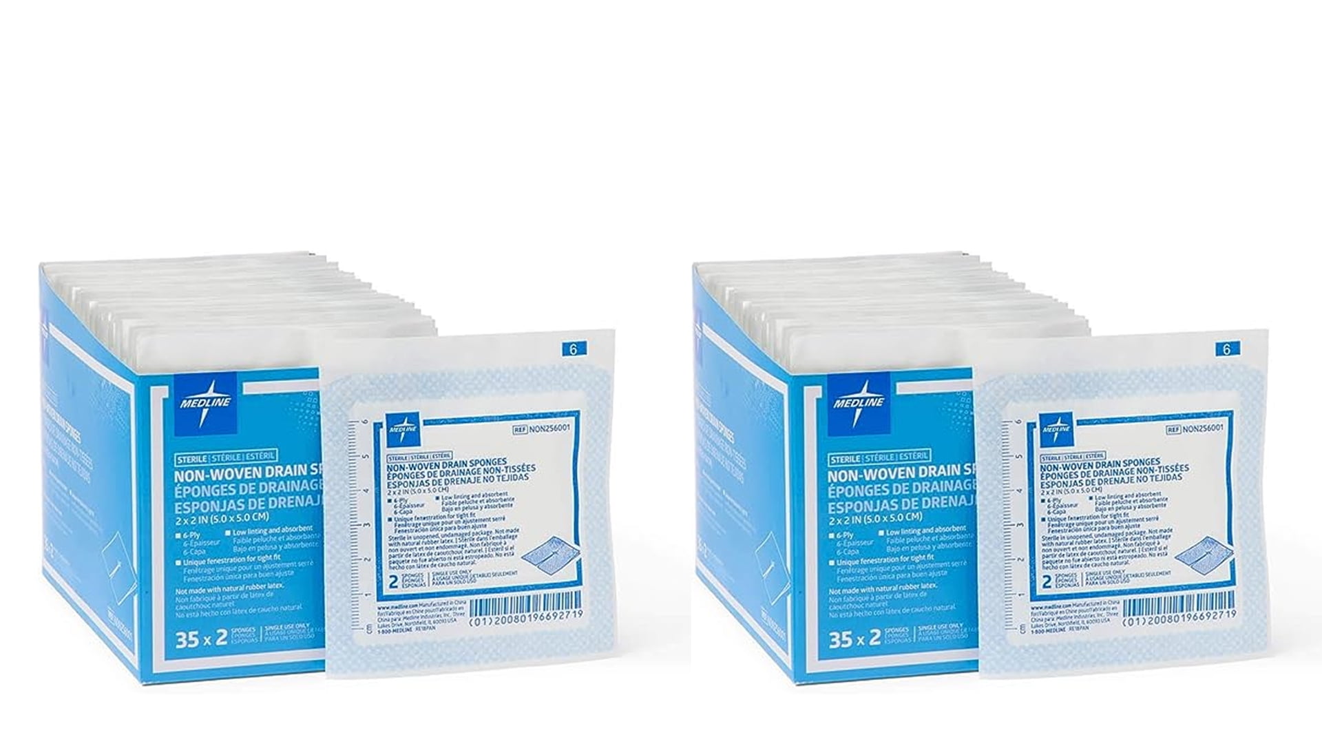 Medline Avan Gauze 6-Ply IV Drain Sponge, Sterile, 2"x2" 70 Count, 2 ...