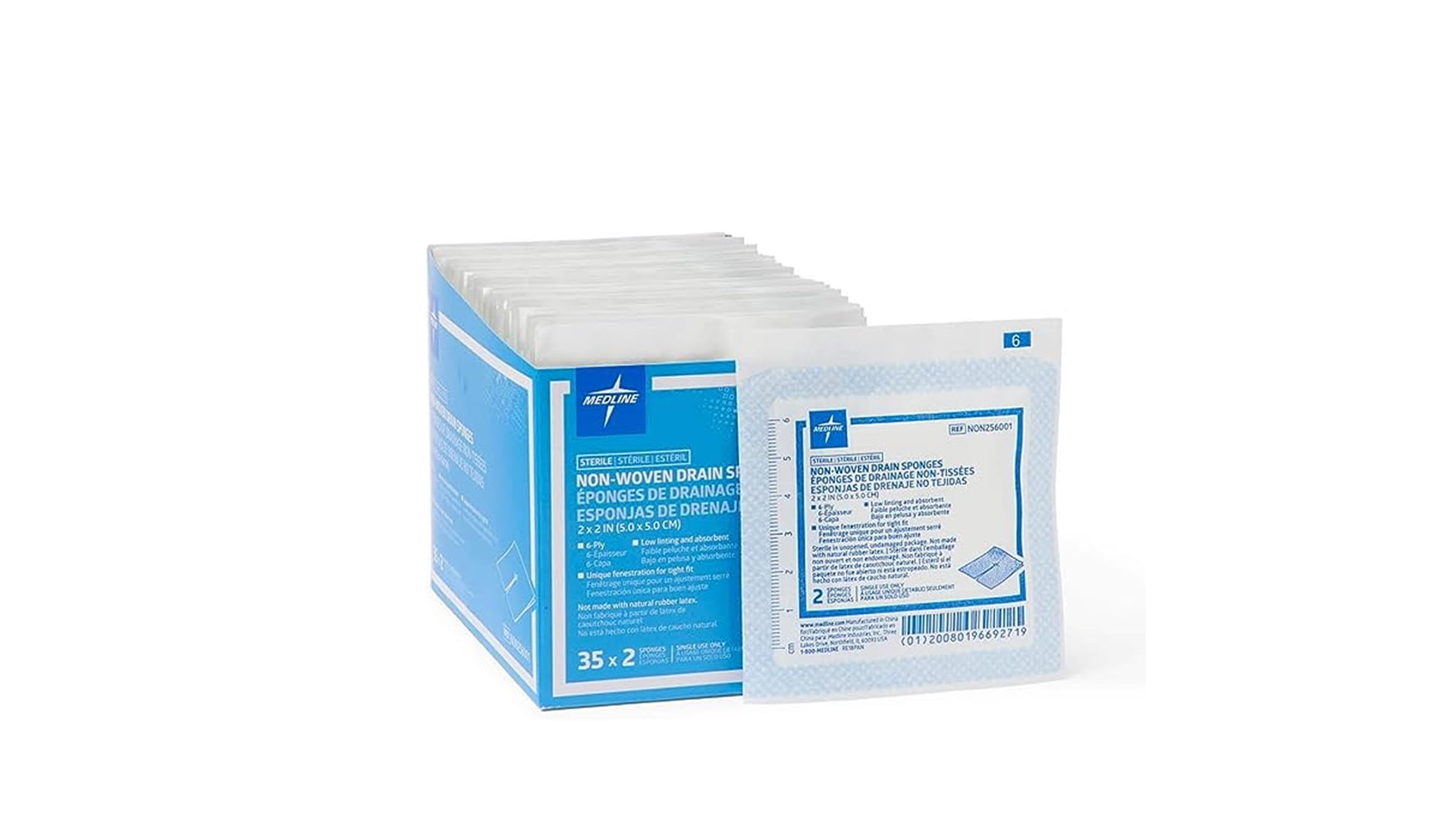 Medline Avan Gauze 6-Ply IV Drain Sponge, Sterile, 2"x2" 70 Count ...